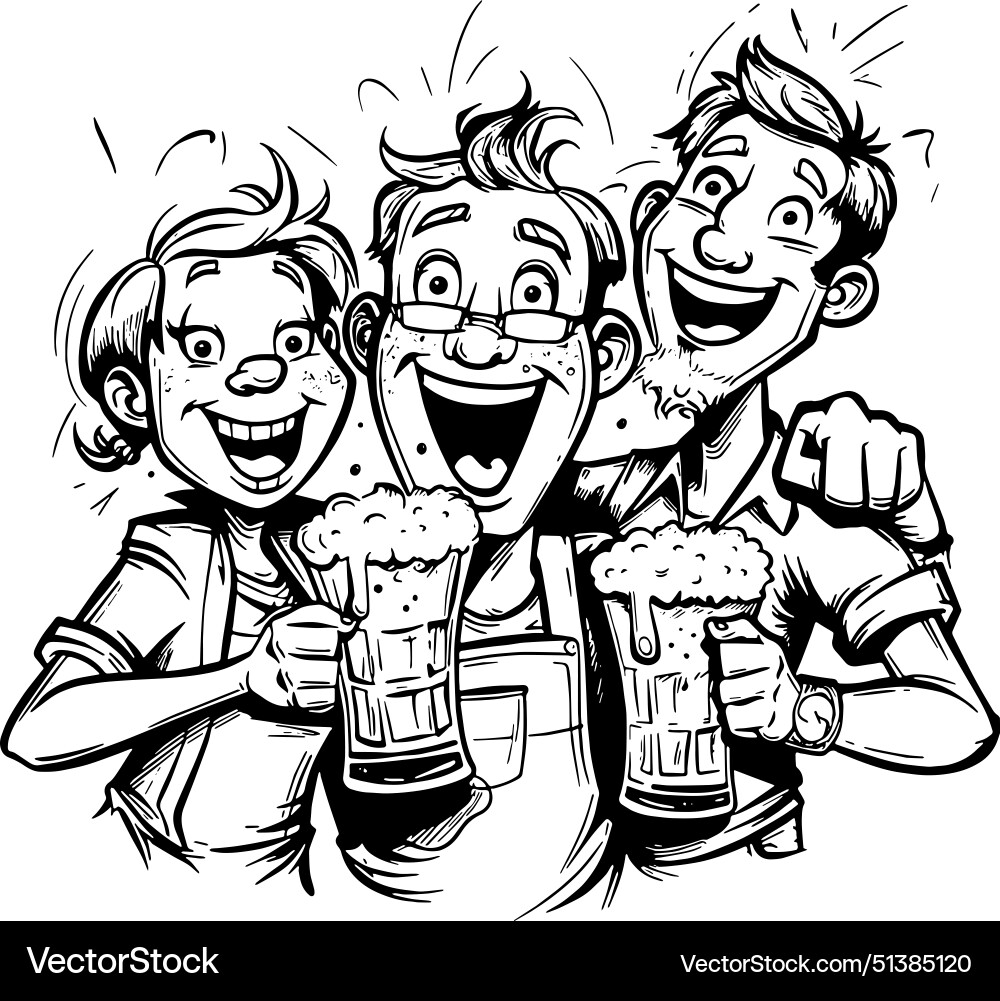Cartoon friends celebrating with beer Royalty Free Vector