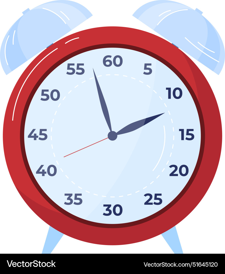 Classic analog alarm clock red casing blue bells Vector Image