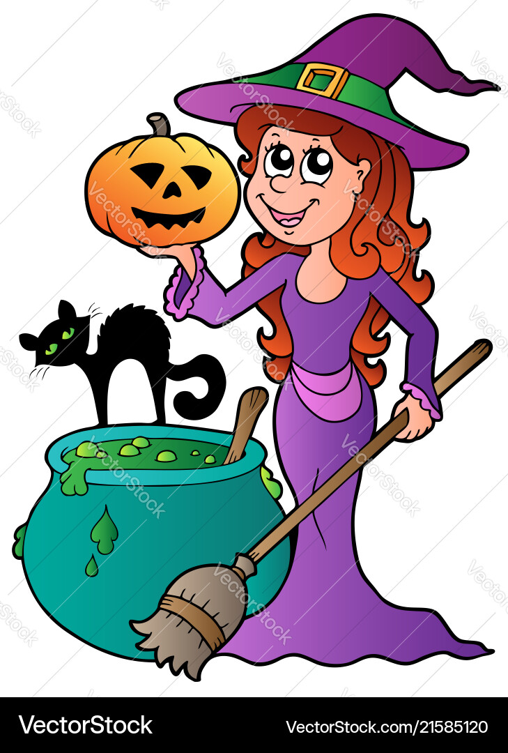 Cute Halloween Witch with Cat Royalty Free Vector Image