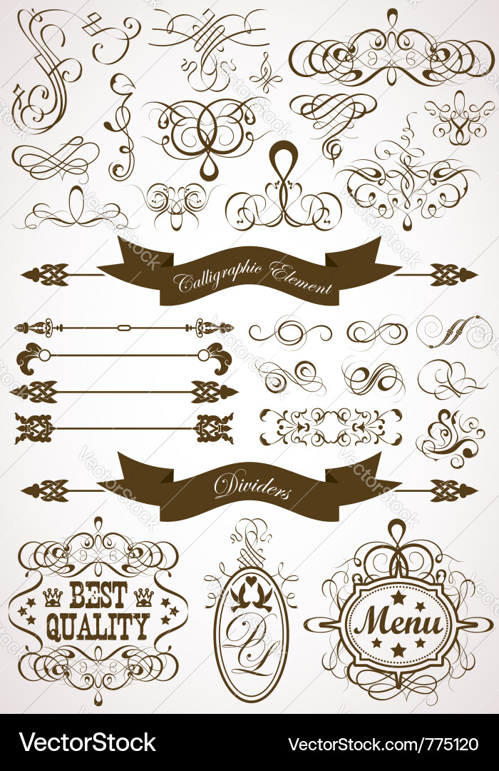 Elegant Calligraphic Floral Elements Royalty Free Vector