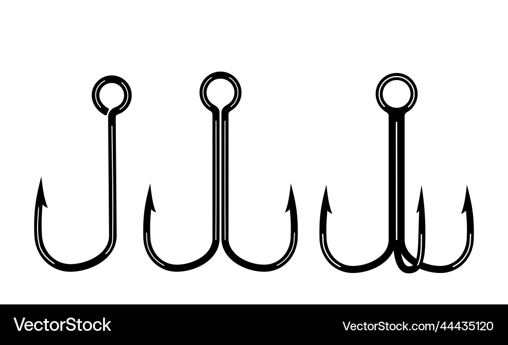 Fishing Hooks Set - Triple Hook Design Royalty Free Vector