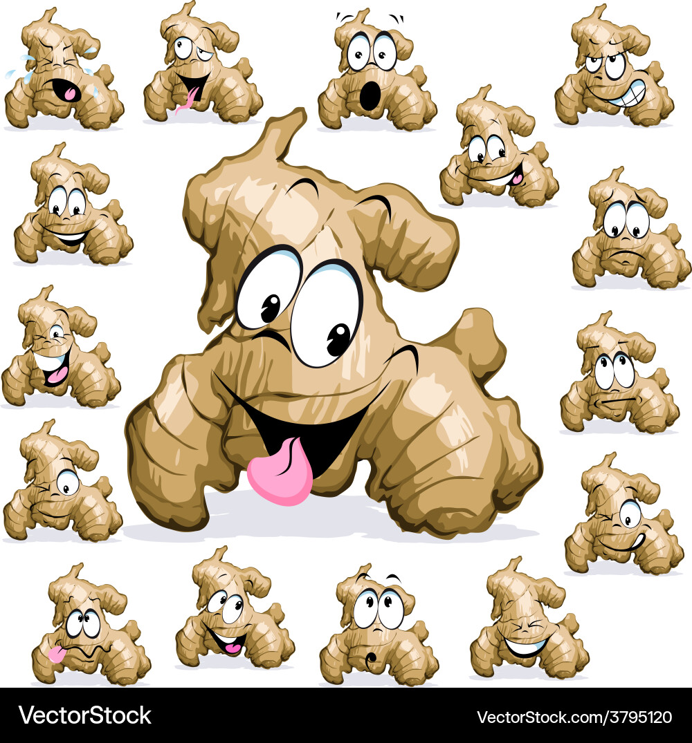 Ginger cartoon with funny face on white background