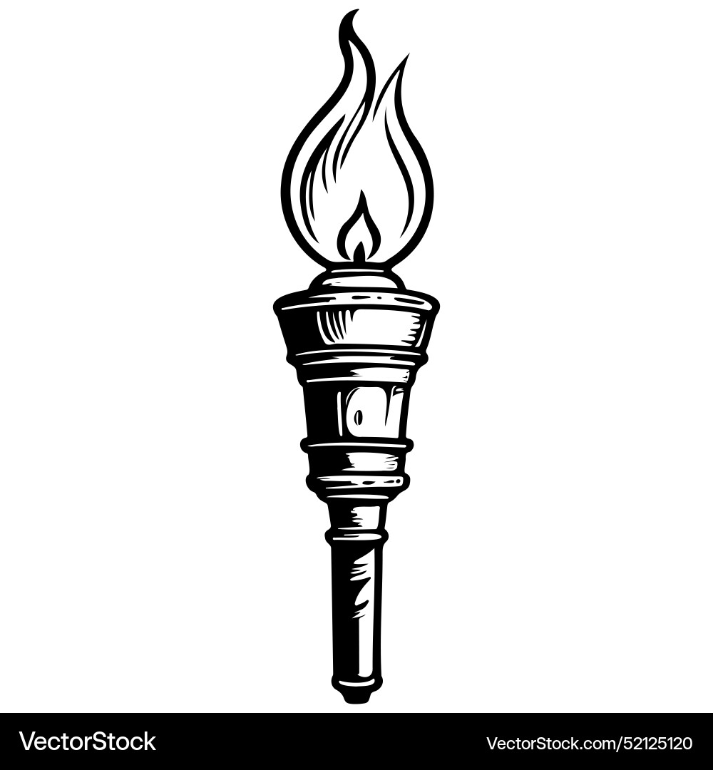 Torch drawing realistic hand line art Royalty Free Vector