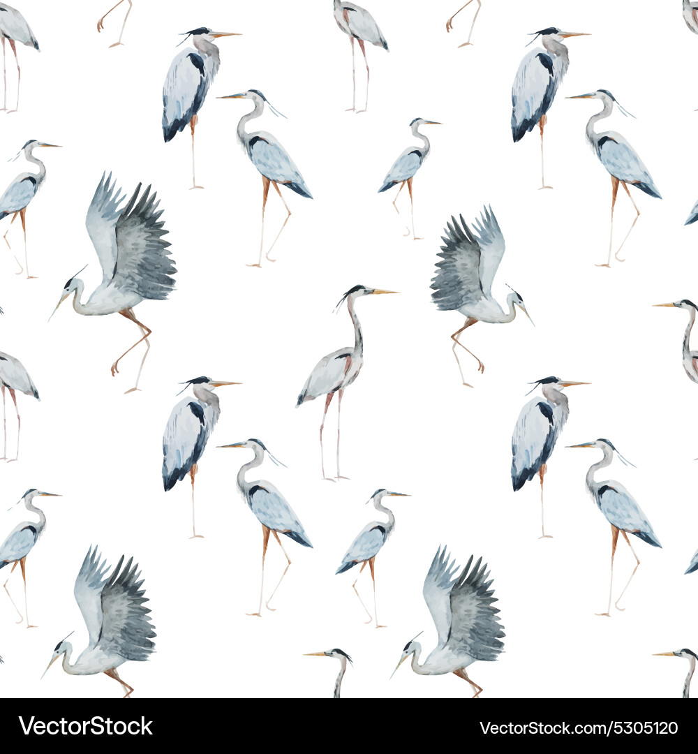 Watercolor heron pattern Royalty Free Vector Image