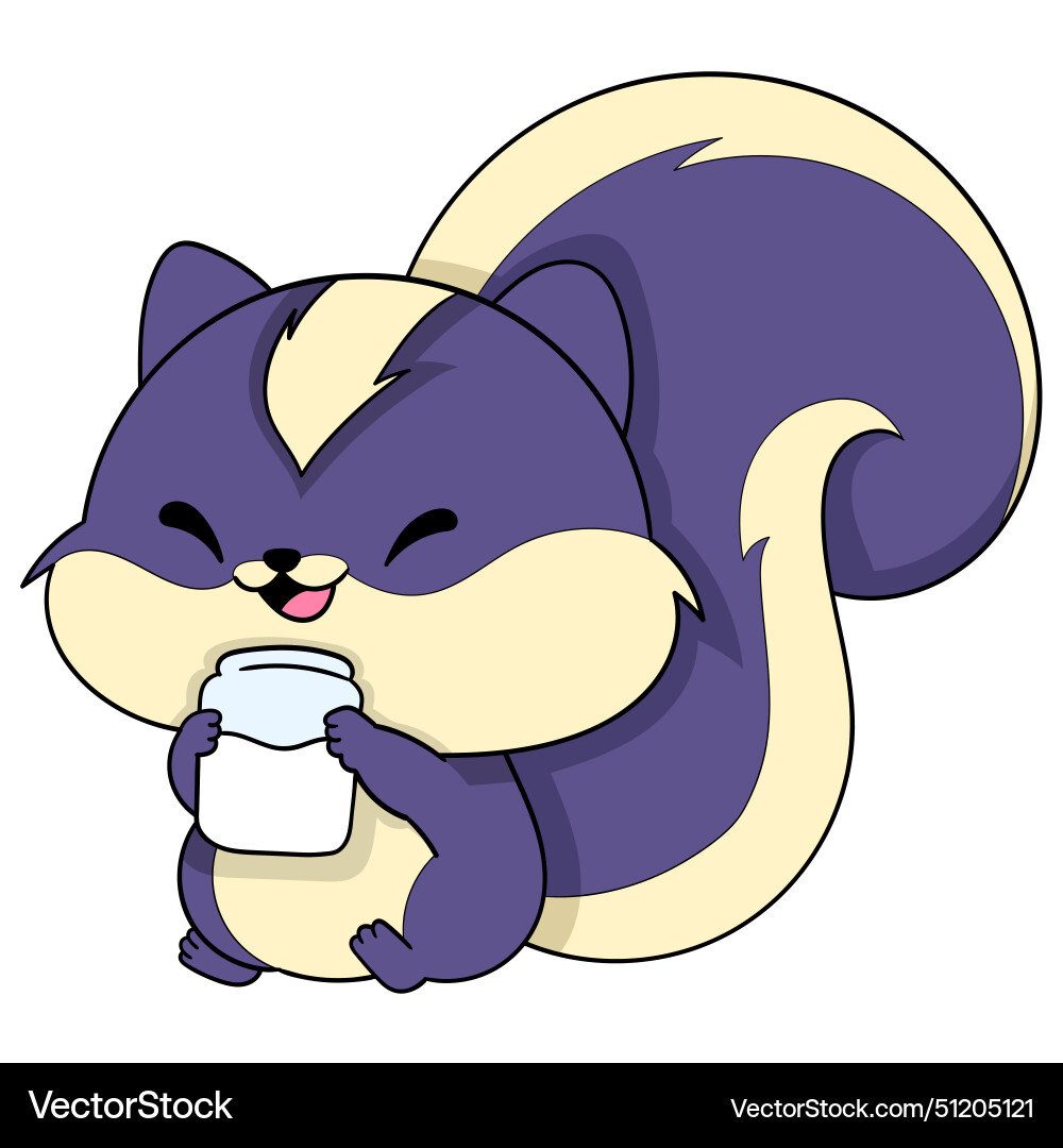 A small purple skunk is drinking pure milk Vector Image