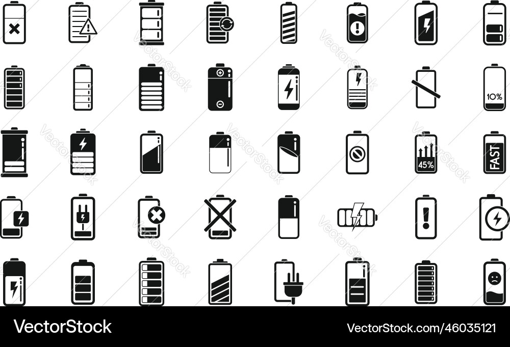 Battery charge icons set simple Royalty Free Vector Image