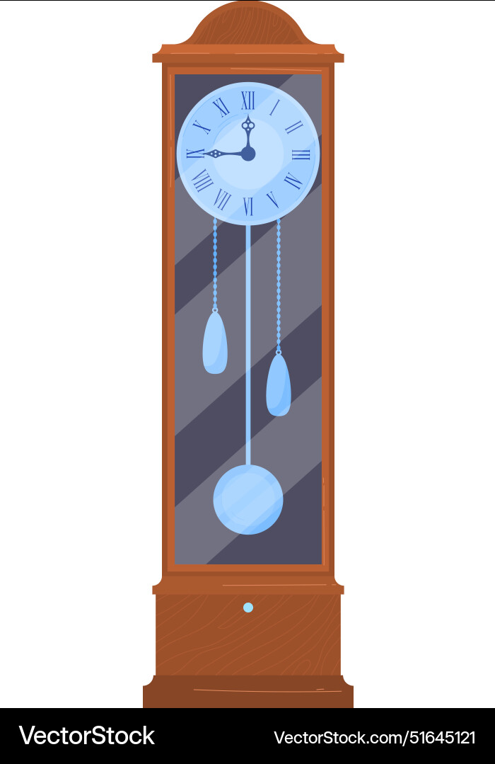 Brown grandfather clock roman numerals blue Vector Image