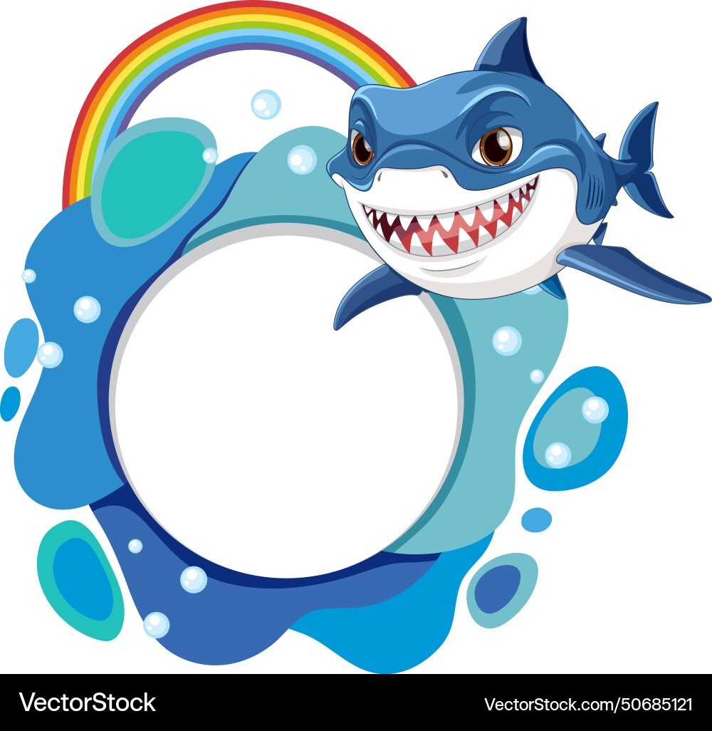 Cartoon shark with a colorful rainbow and bubbles Vector Image