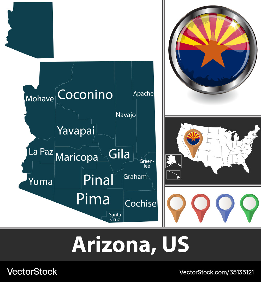 Map arizona Royalty Free Vector Image - VectorStock