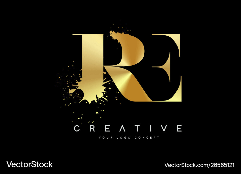 Re r e letter logo with gold melted metal splash Vector Image