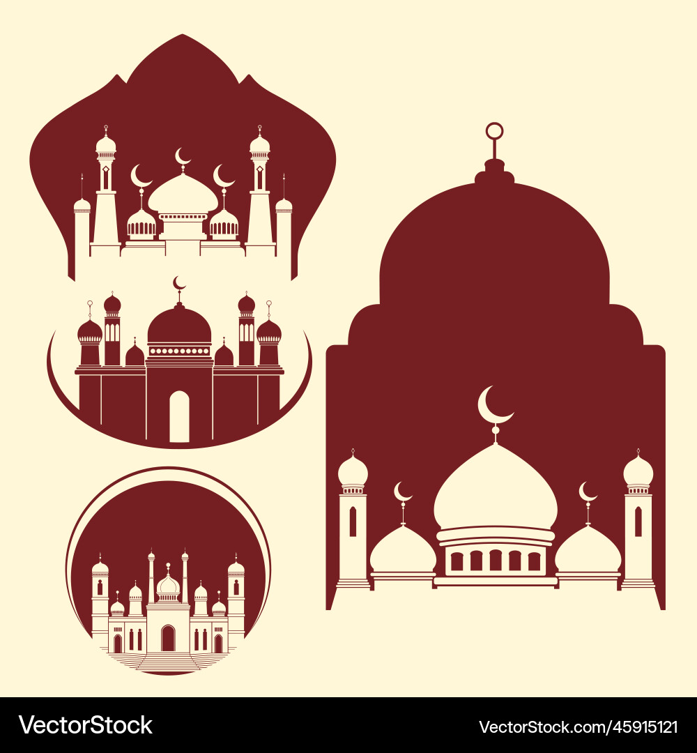 Red islamic mosque silhouette collection Vector Image