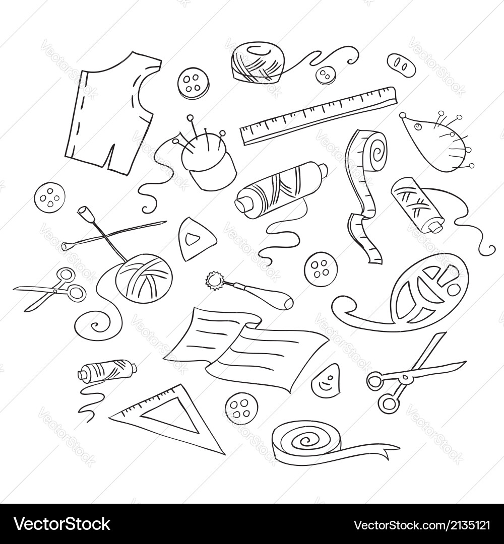 Sketch of sewing tools Royalty Free Vector Image