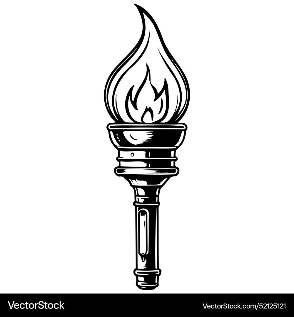 Torch monochrome outline drawing realistic tattoo Vector Image