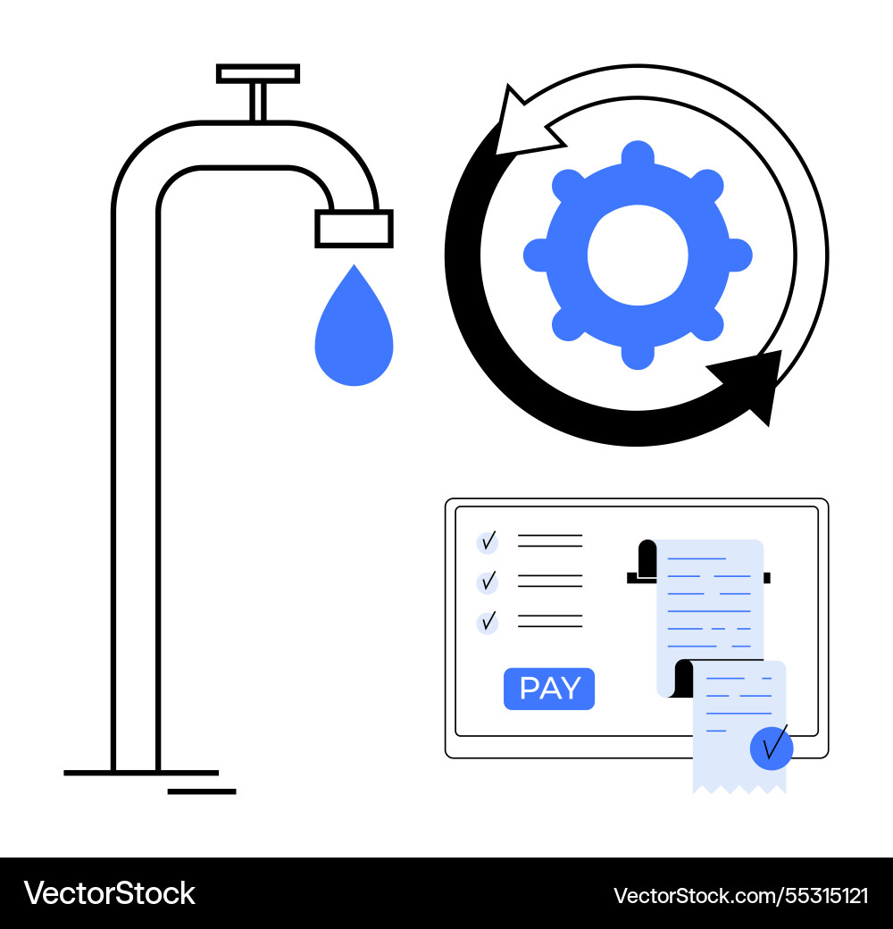 Water tap with drop circular arrow cogwheel Vector Image