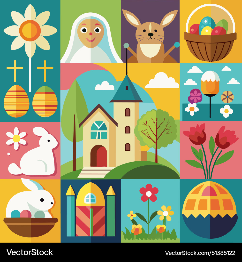 Easter art depicting the holiday rabbit eggs Vector Image