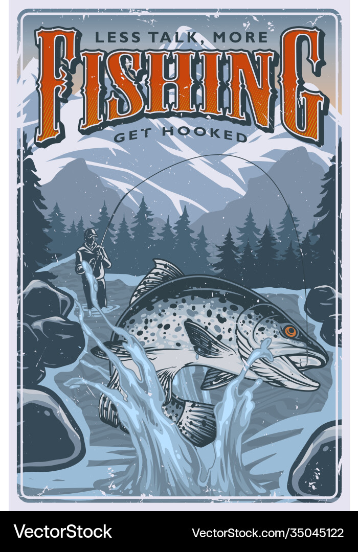 Fishing colorful poster Royalty Free Vector Image