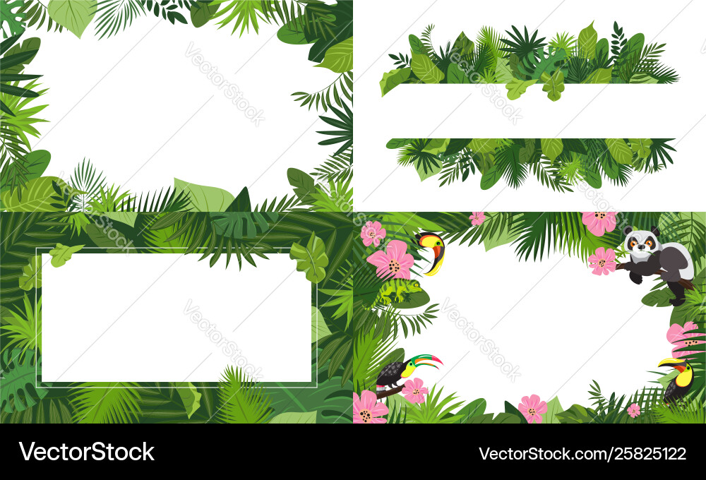 Rainforest banner set cartoon style Royalty Free Vector