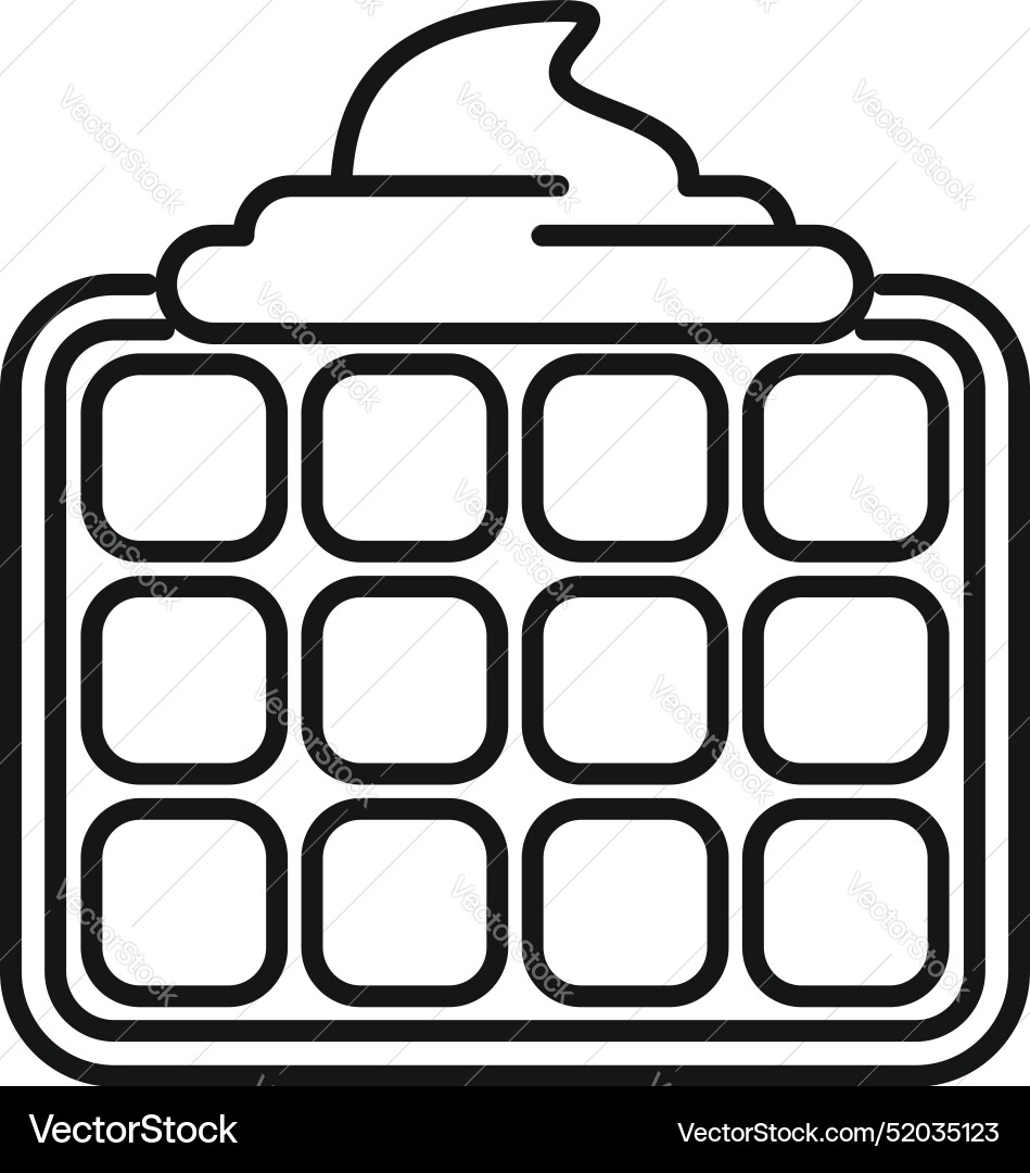 Delicious square waffle with cream line icon Vector Image