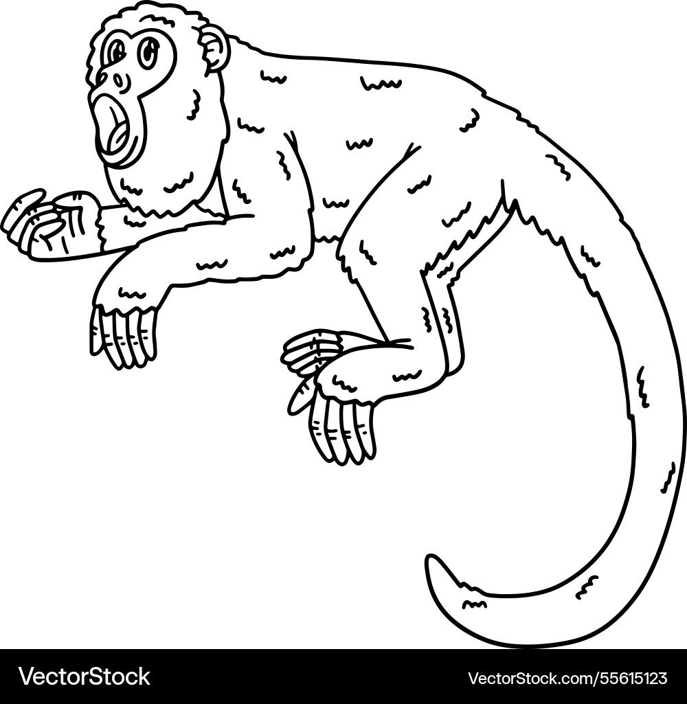 Howler monkey animal isolated coloring page Vector Image