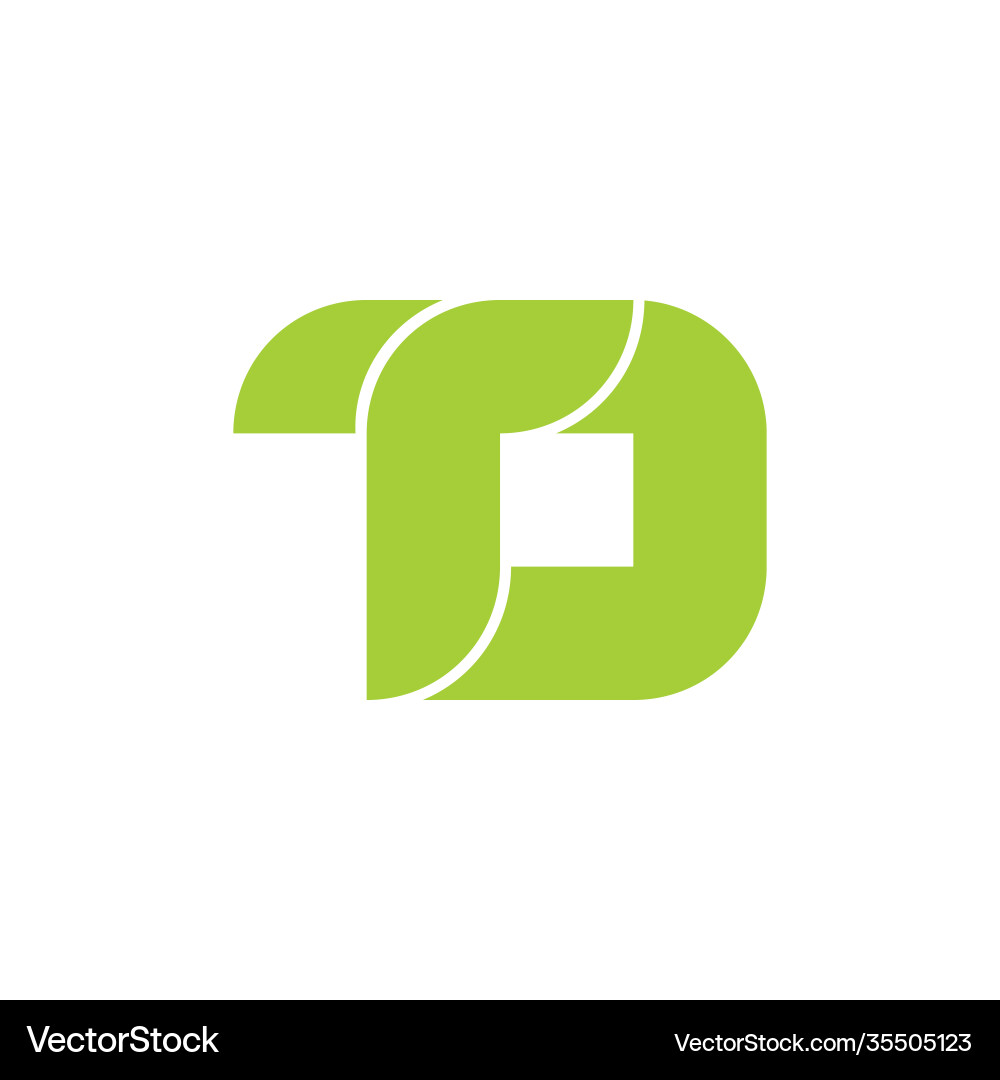 Letter td simple green leaf curves logo Royalty Free Vector