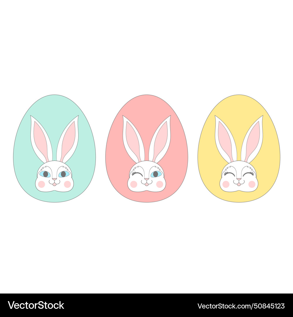 Set of cute bunny characters in easter eggs Vector Image