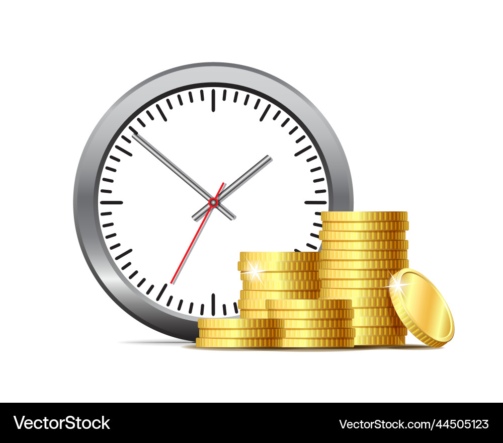 Time is money concept office clock with stack Vector Image