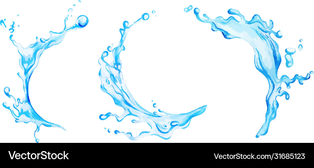 Watercolor water splash set thrree hand drawn Vector Image