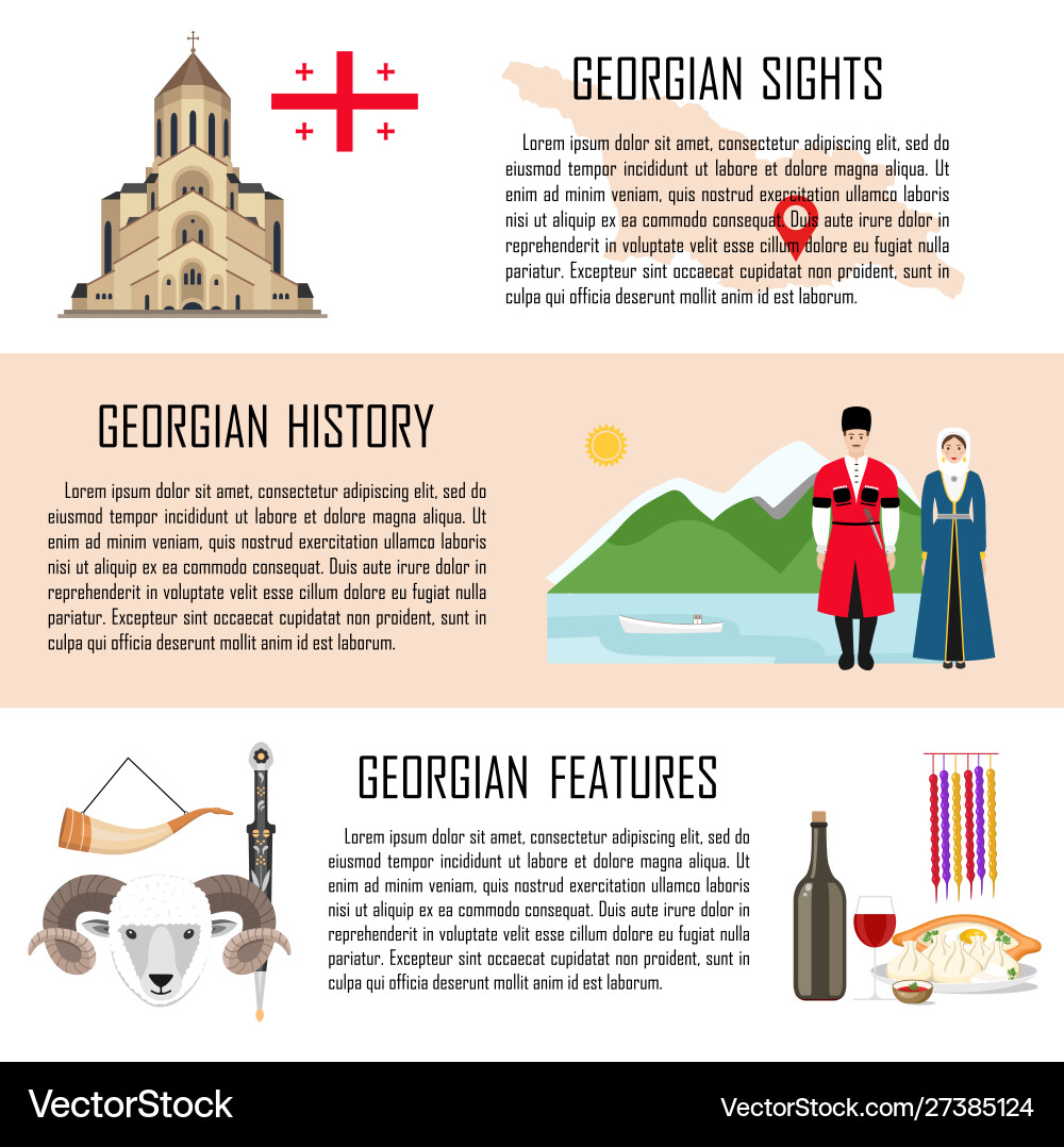 Georgia banner set with georgian sights features Vector Image