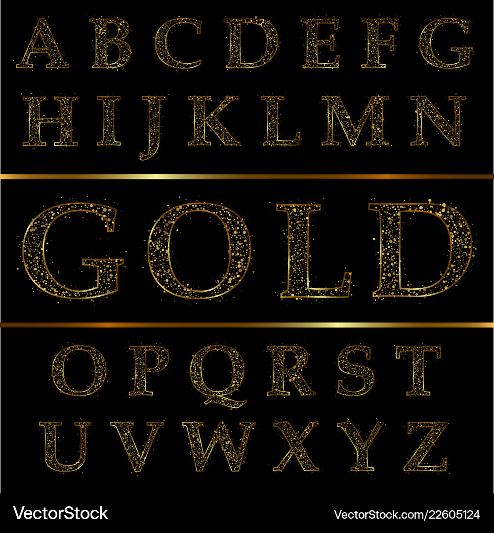 Gold letter alphabetic fonts Royalty Free Vector Image