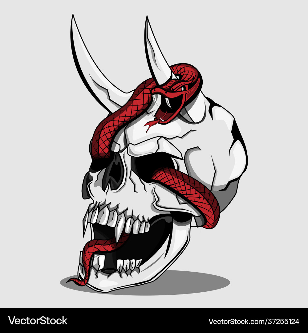 Venomous snake wrapped around skull Royalty Free Vector