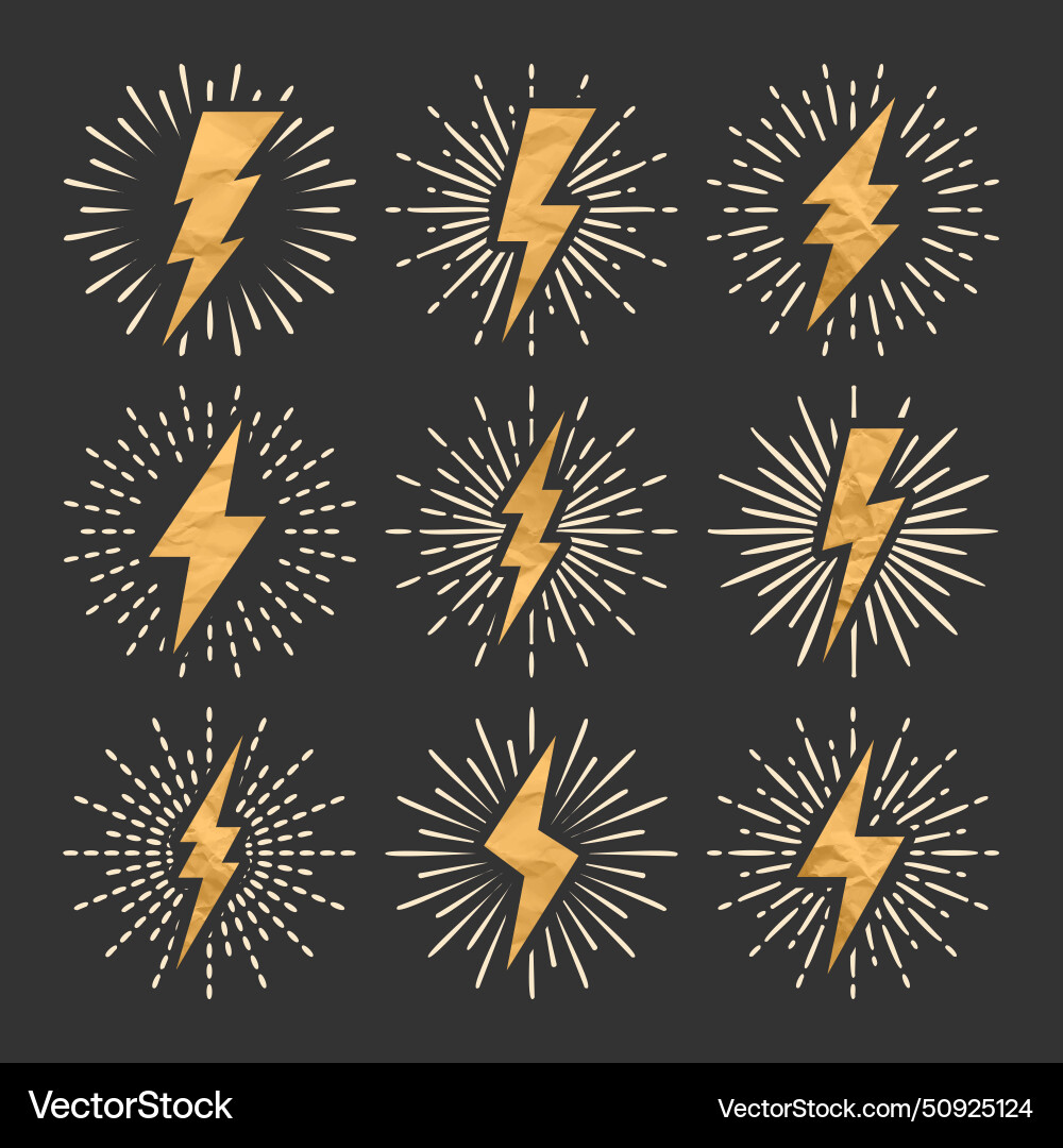 Vintage lightning bolt and sunrays lightnings Vector Image