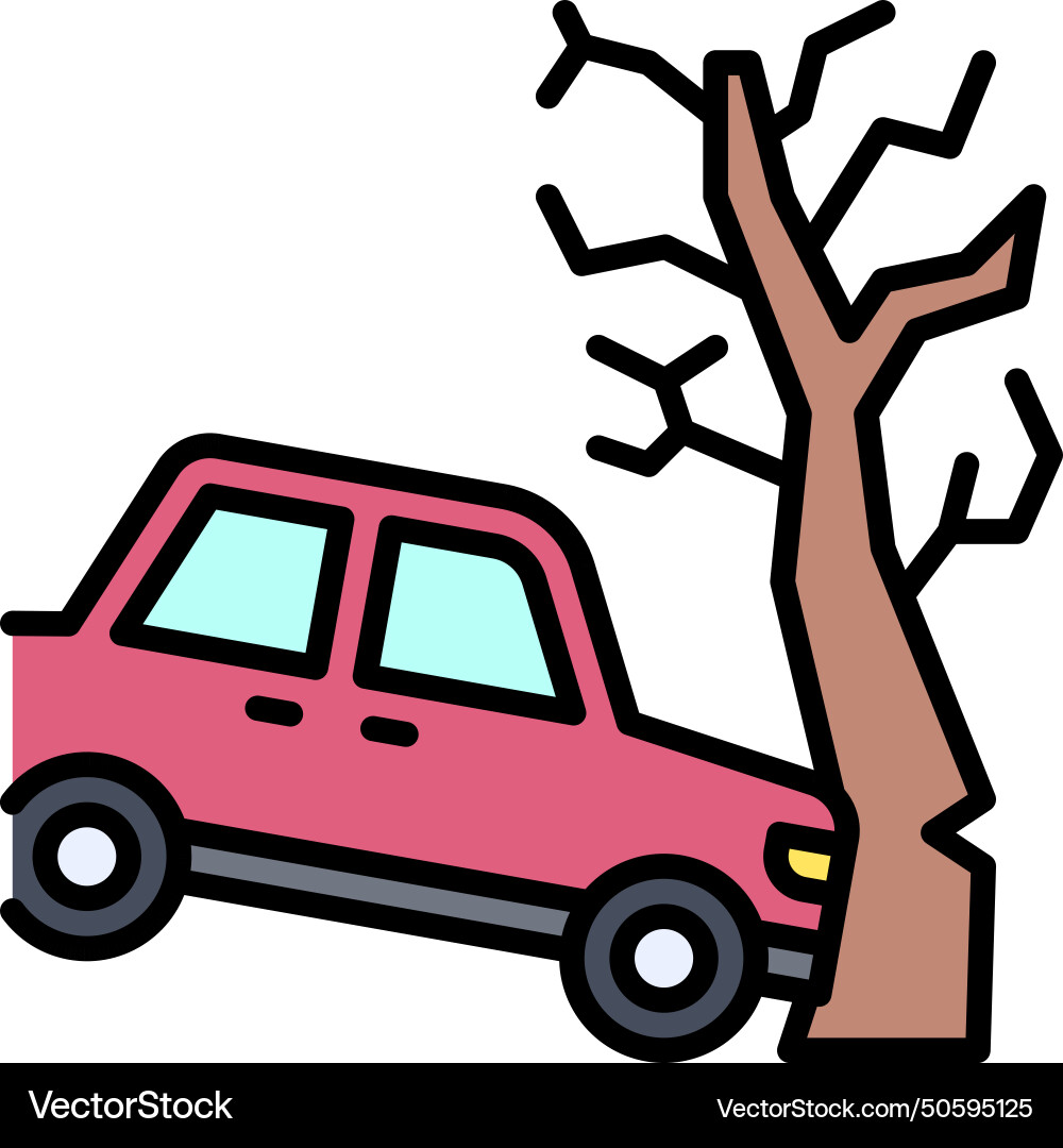 Car crashed into a tree icon accident Royalty Free Vector