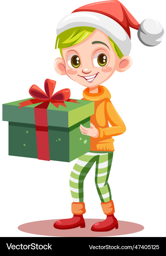 Christmas cartoon character holding gift box Vector Image