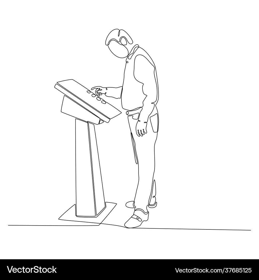 Continuous line drawing young man standing Vector Image
