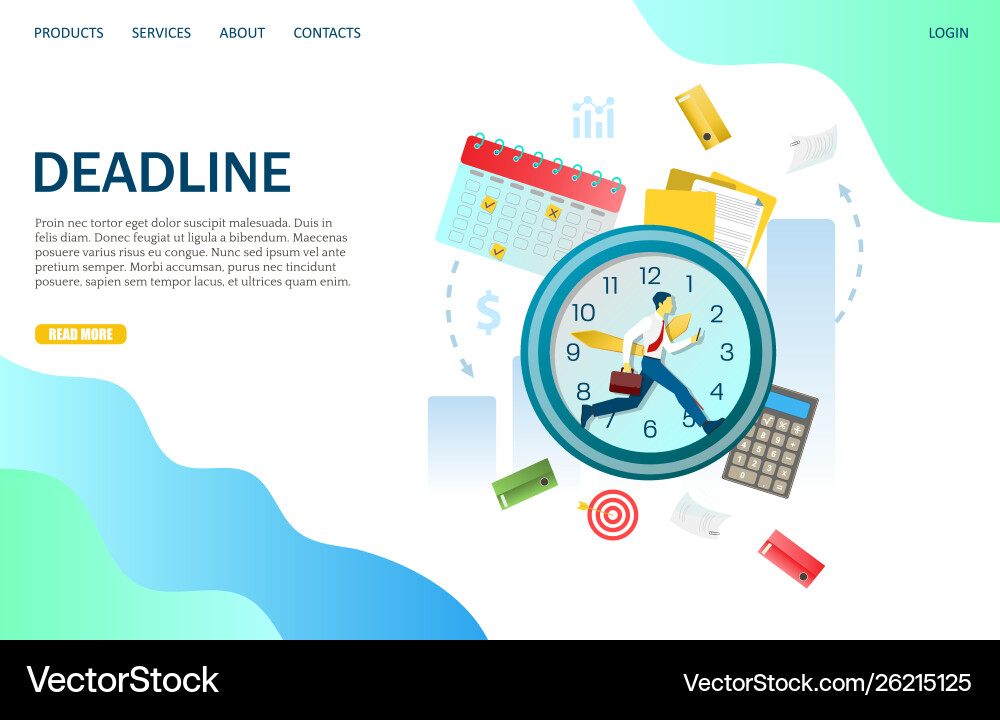 Deadline website landing page design Royalty Free Vector