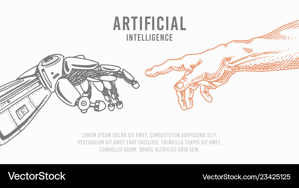 Hand touch android and human artificial Royalty Free Vector
