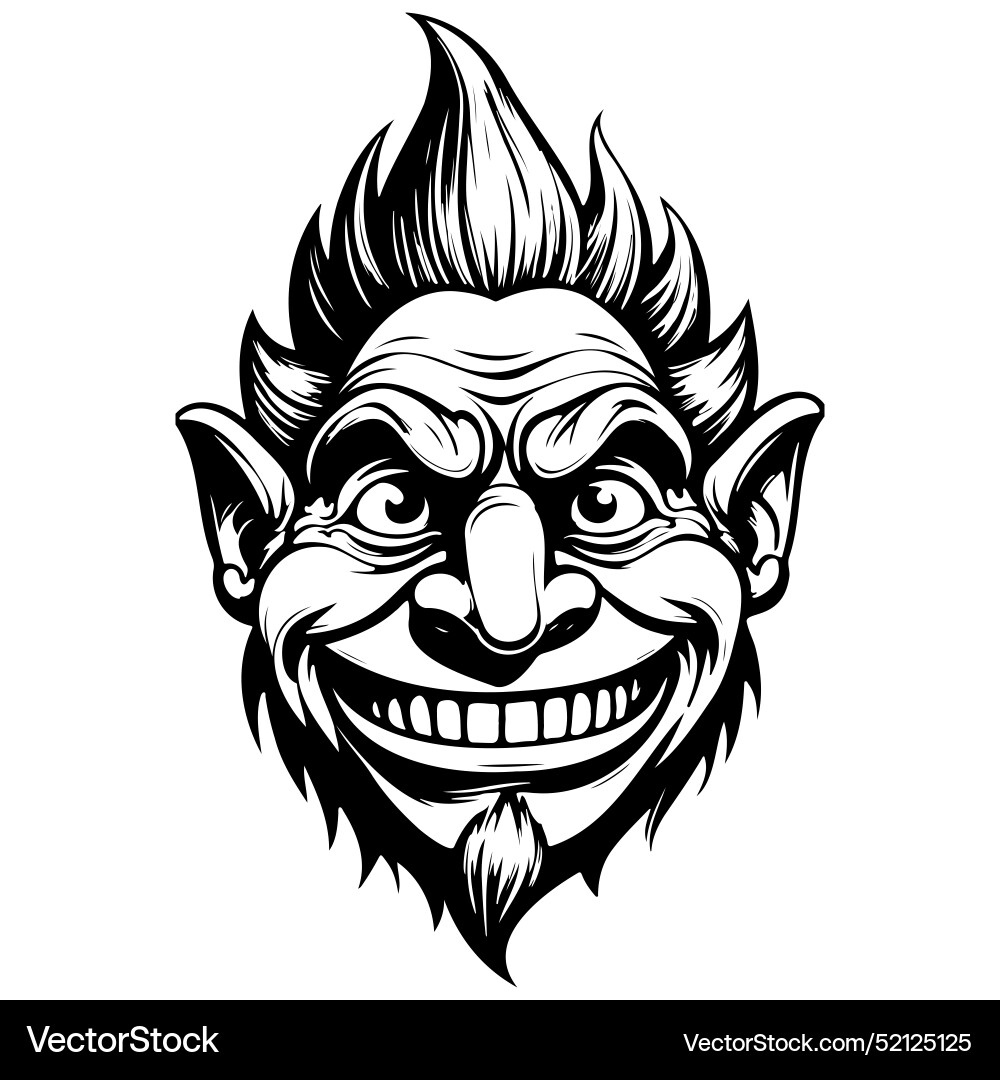 Troll face monochrome hand drawn line Royalty Free Vector
