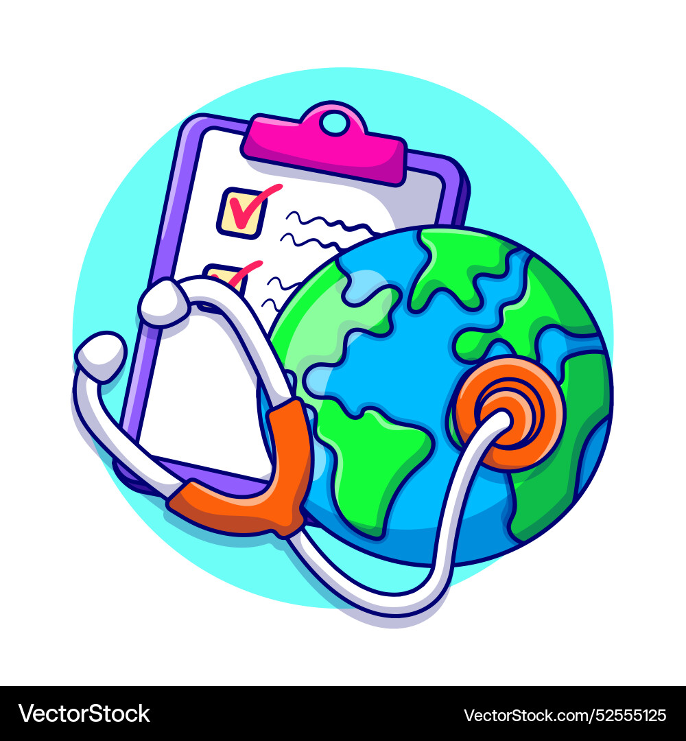 World health day doodle with globe medical check Vector Image