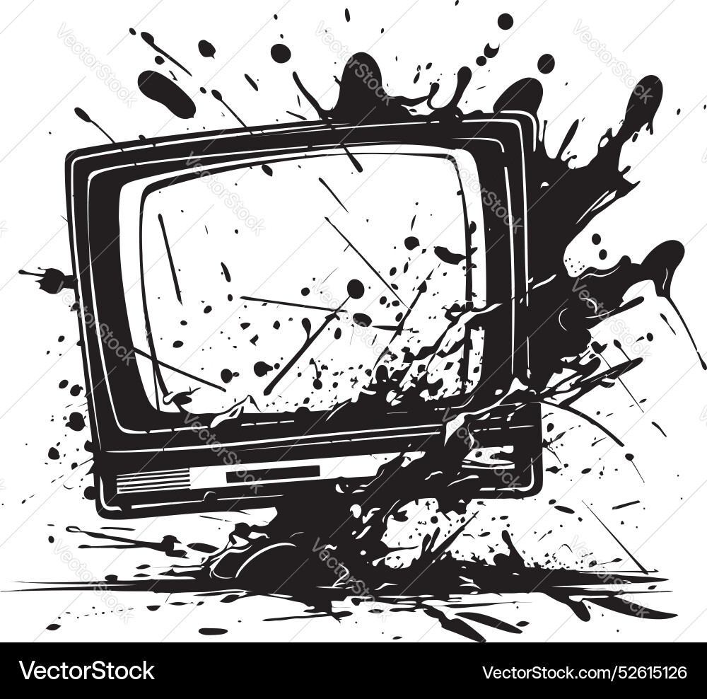 Fragmented flatscreen black of smashed television Vector Image