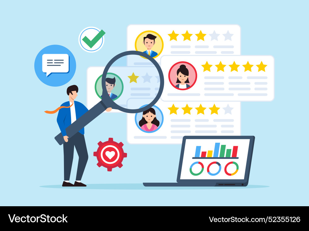 Interpreting client reviews and surveys improving Vector Image