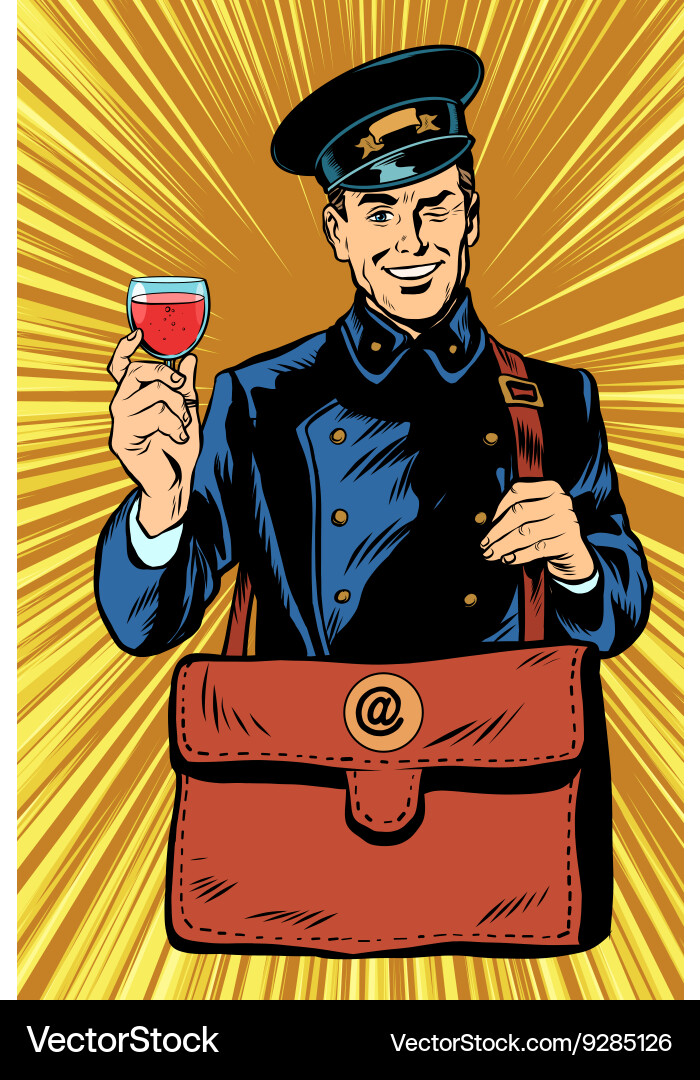 Smiling retro postman mit einem Grußglas Vektorbild