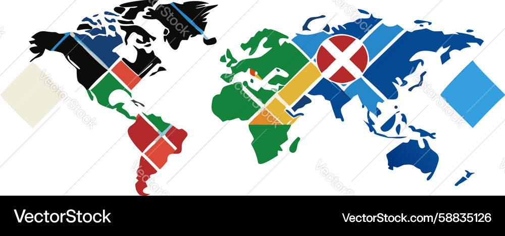 World map with country flags representing global Vector Image