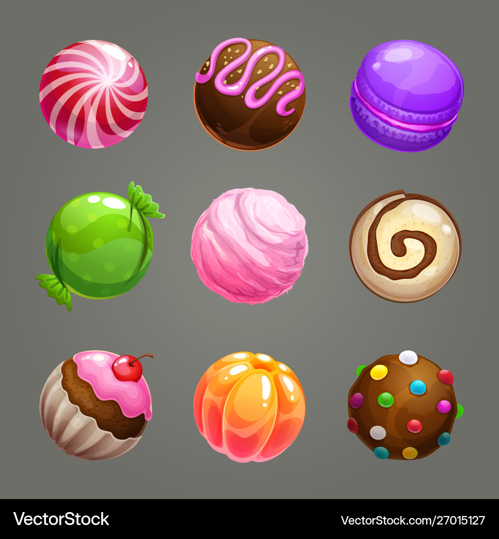 Candy balls set round sweet assets for game Vector Image
