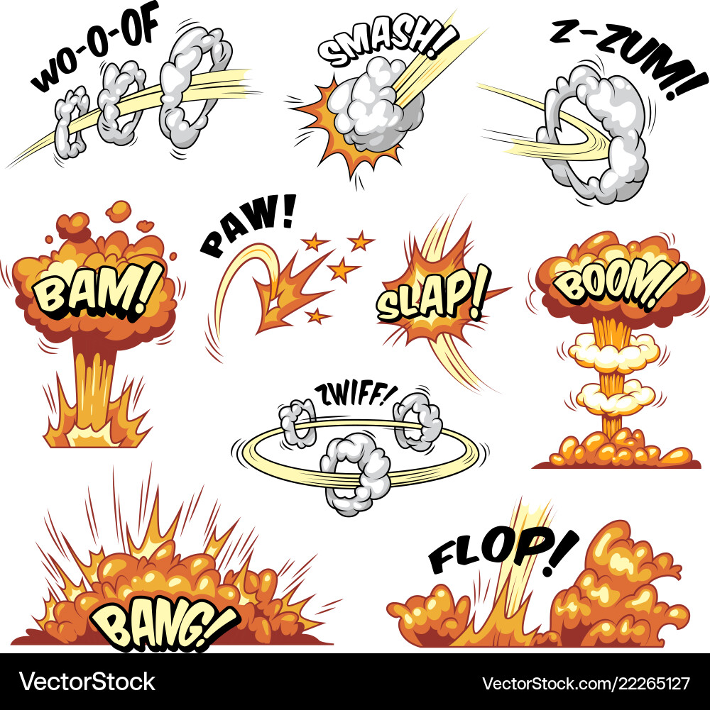 Comic explosions colorful set Royalty Free Vector Image