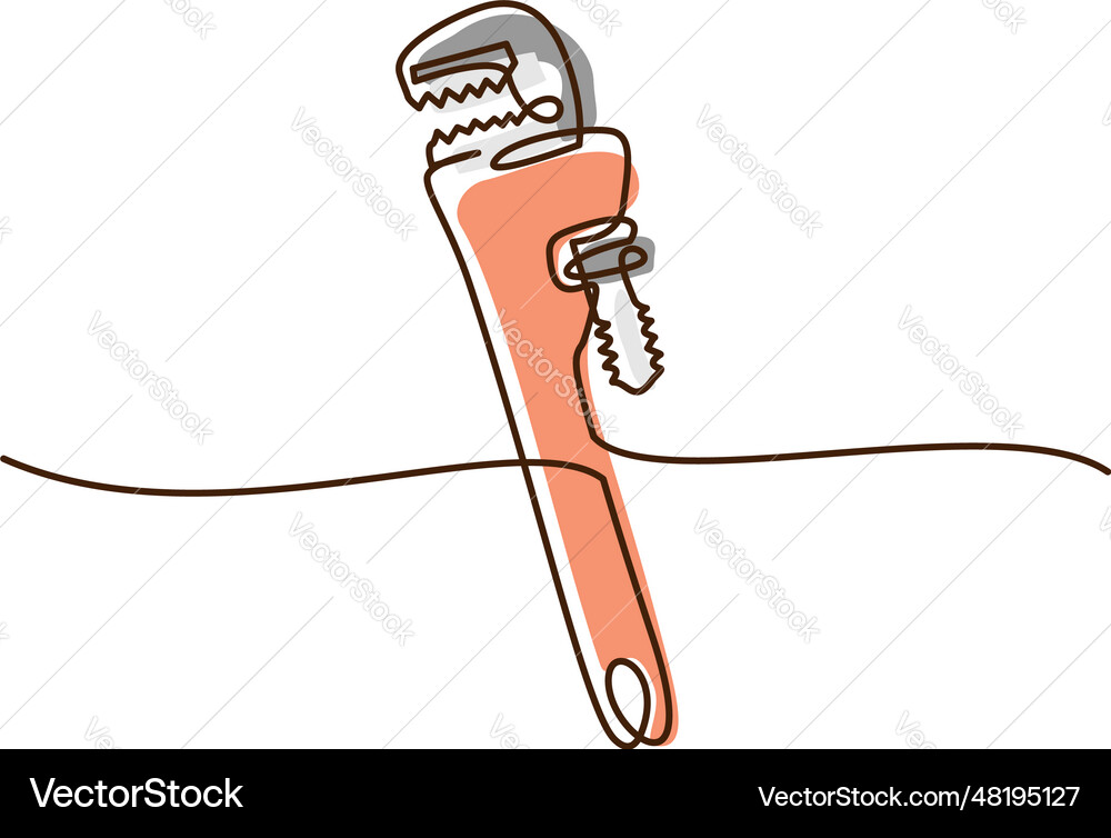 Continuous one line drawing a pipe wrench Vector Image