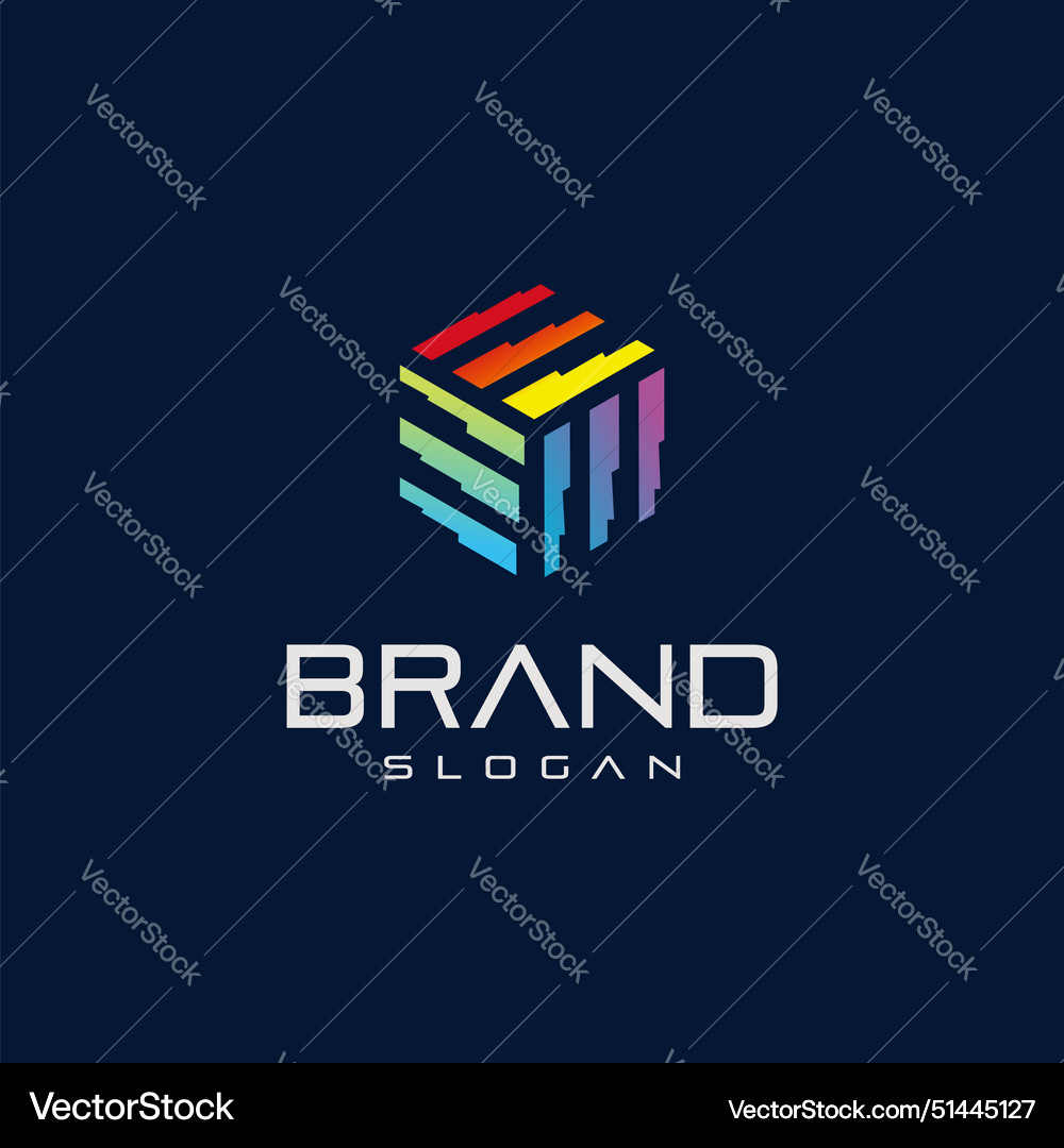 Cube tech logo design template hexagon shape moder