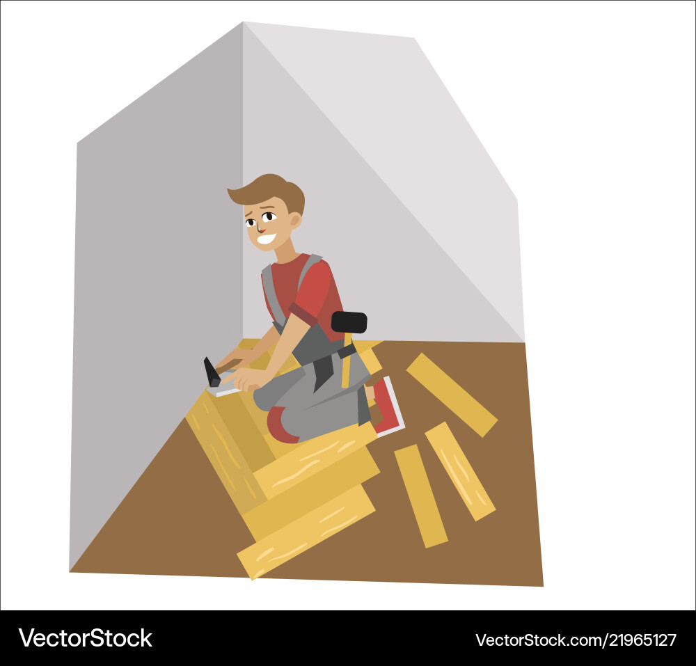 Floor installation by expert man installer poster Vector Image
