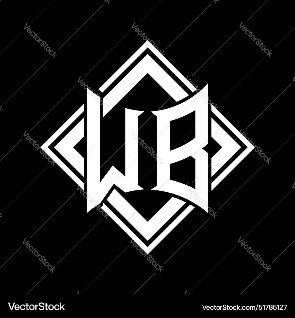 Wb letter logo abstract shield shape with square Vector Image