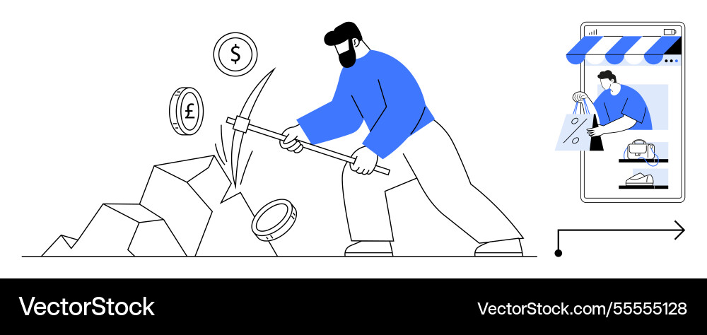 Individual mining currencies with a pickaxe Vector Image