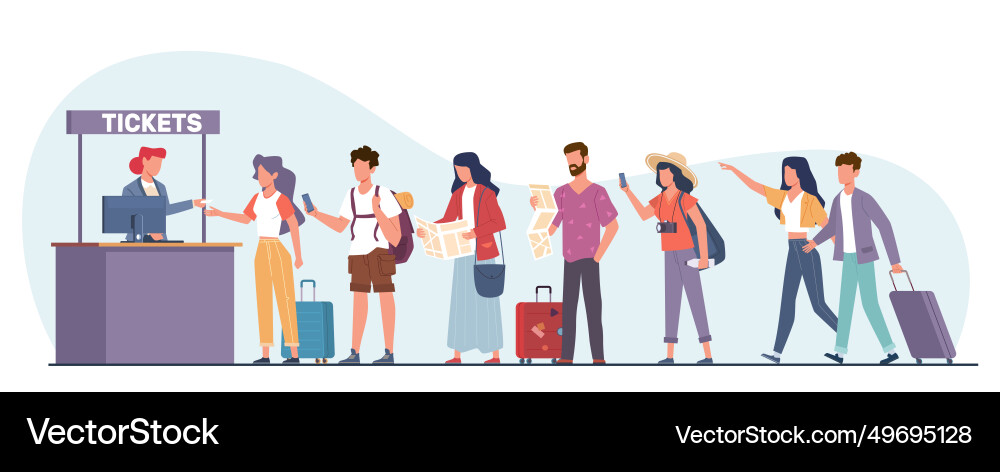 Line of people standing at box office Royalty Free Vector